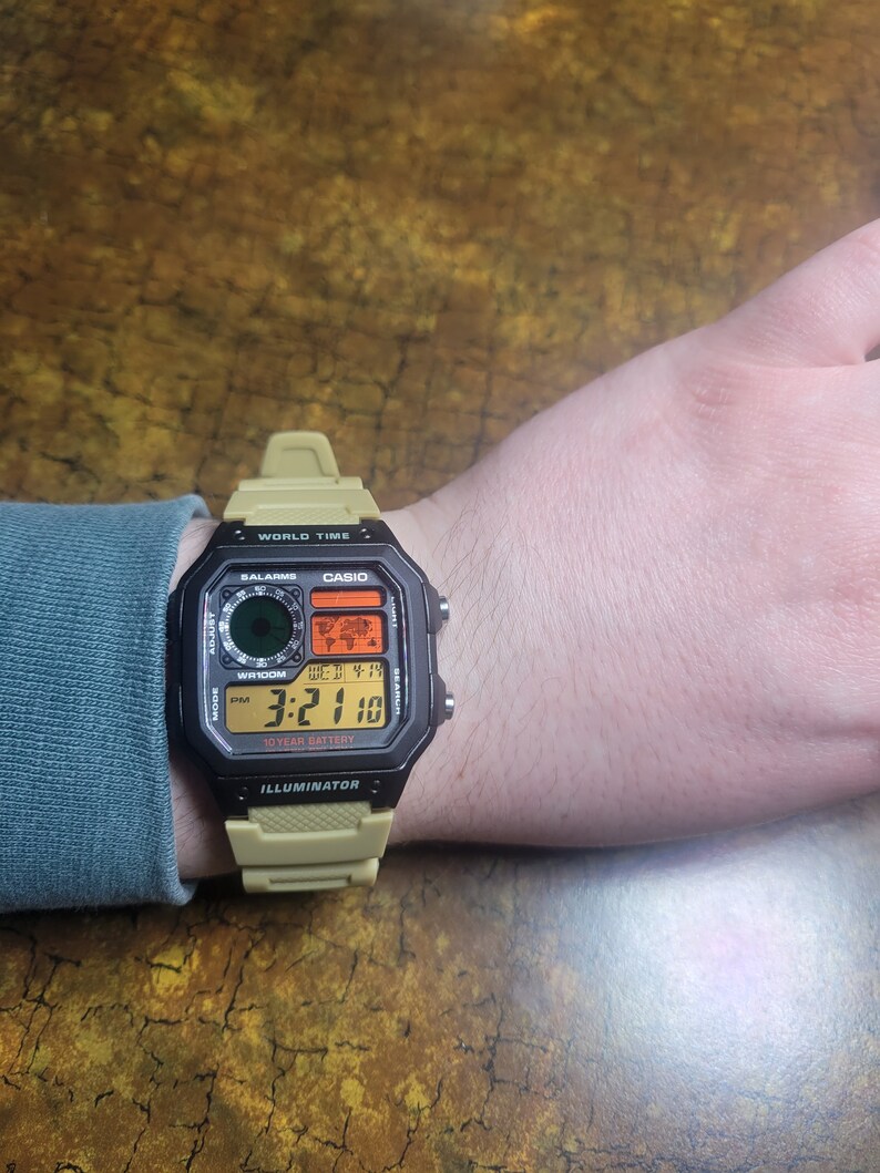 Mens Casio World Time AE-1200WH Custom Modified Green, Orange, and ...