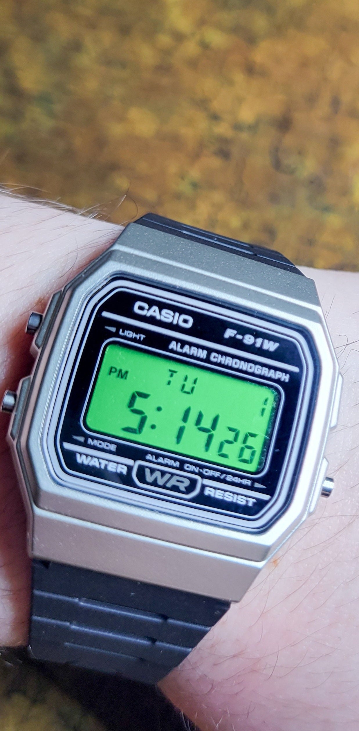Mens Casio F91W Custom Mod With Green Color Screen Mod Water Resistant ...