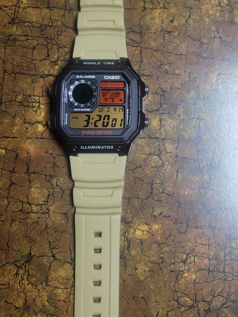 Mens Casio World Time AE-1200WH Custom Modified Green, Orange, and ...