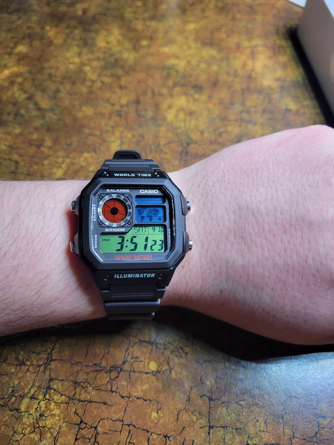 Mens Casio World Time AE-1200WH Custom Modified Travel Red, Blue, Green ...