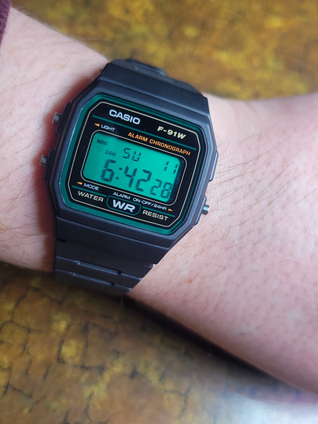 Casio F91W Custom Mod With Turquoise Color Screen Mod Water Resistant ...