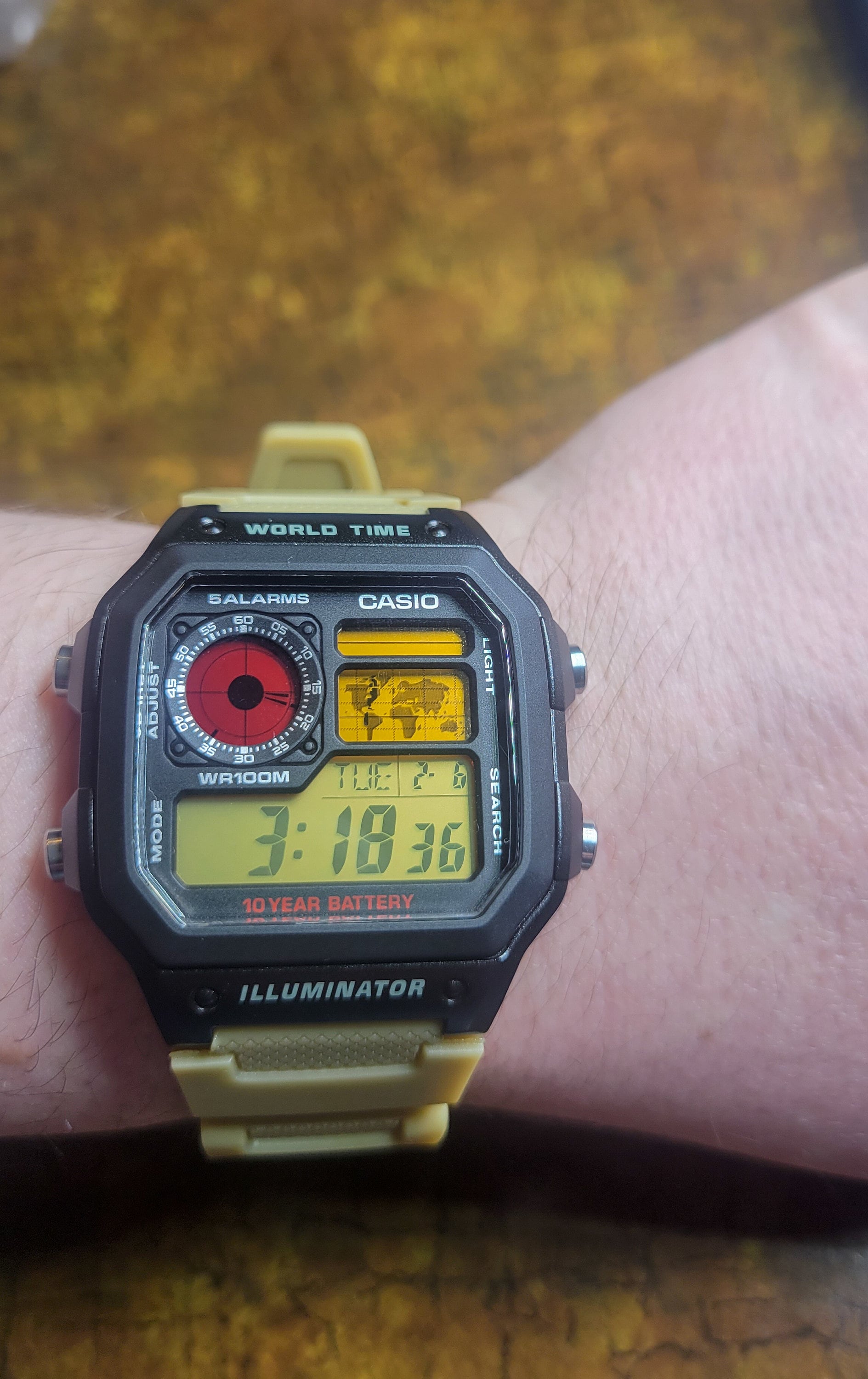 Mens Casio World Time AE-1200WH Custom Modified Travel Orange Red and ...