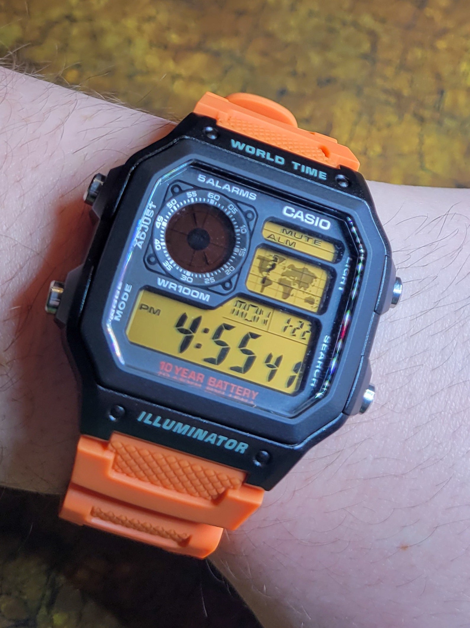 Mens Casio World Time AE-1200WH Custom Modified Color Screen Mod With ...