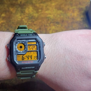 Mens Casio World Time AE-1200WH Custom Modified Orange Color Screen Mod ...