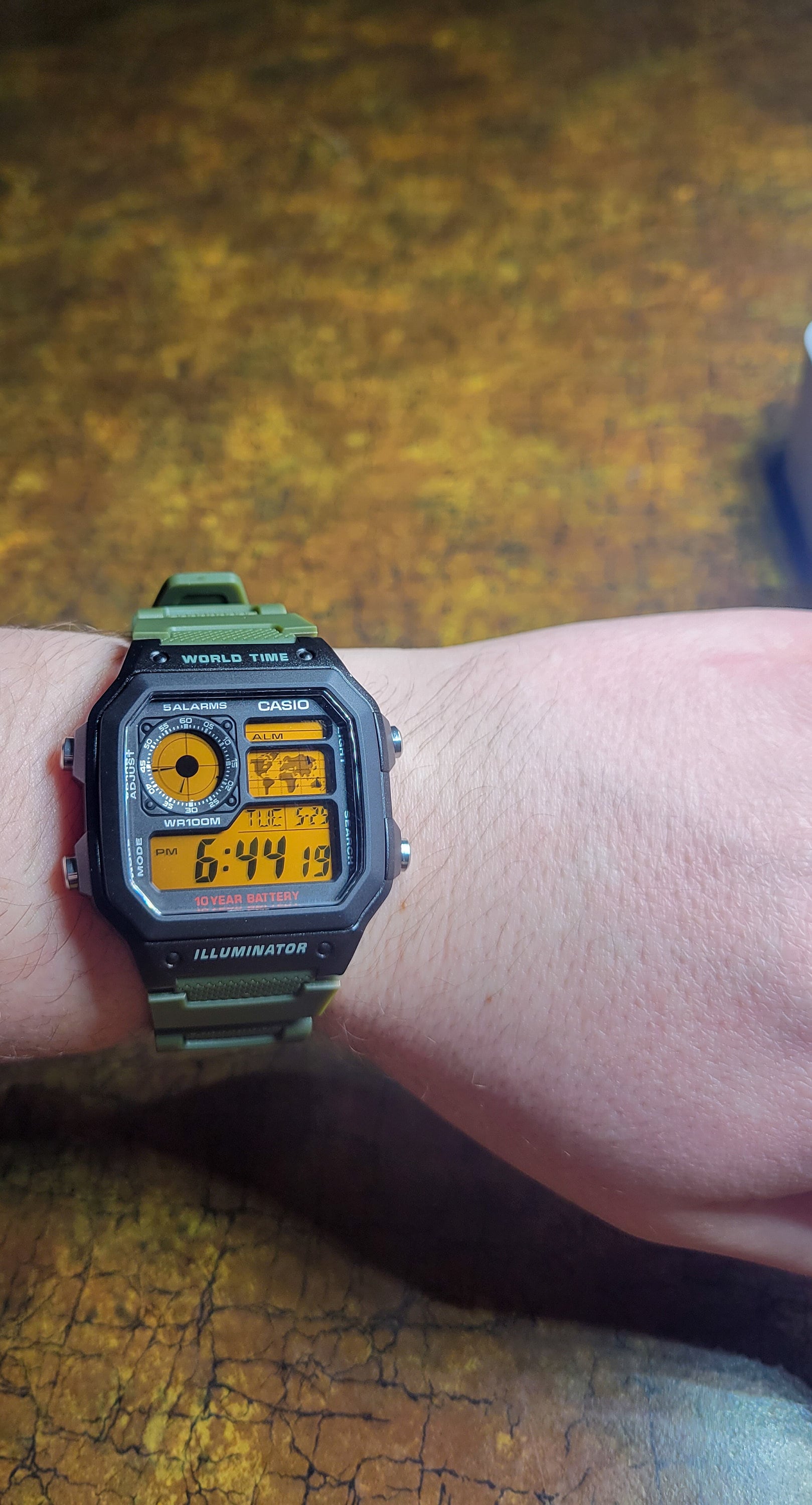 Mens Casio World Time AE-1200WH Custom Modified Orange Color Screen Mod ...