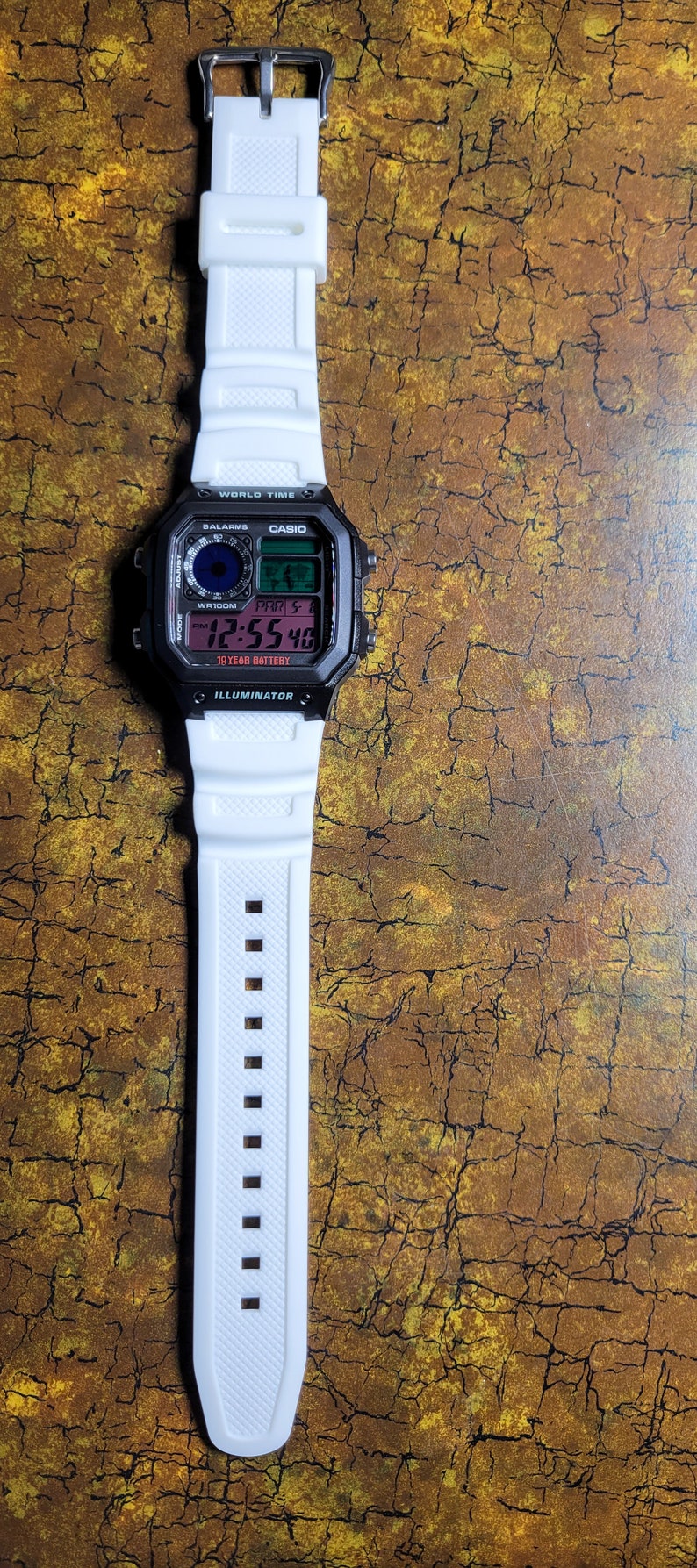 Womens Casio World Time AE-1200WH Custom Modified Travel Blue Green ...