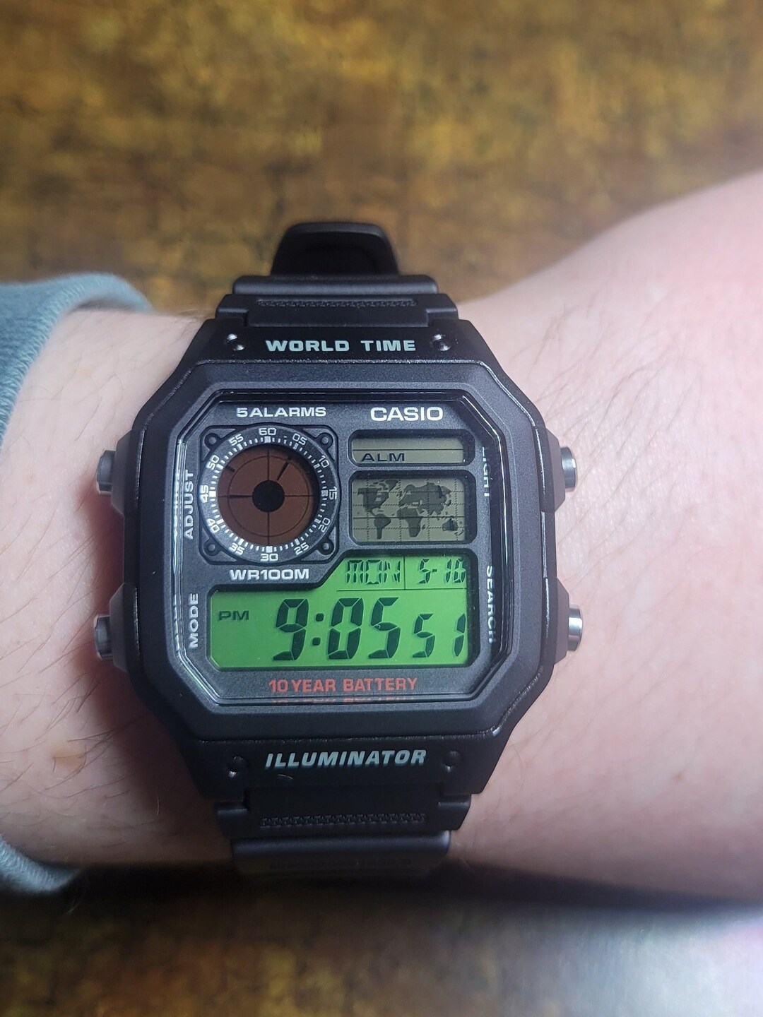 Mens Casio World Time AE-1200WH Custom Modified Travel Brown, Gray ...