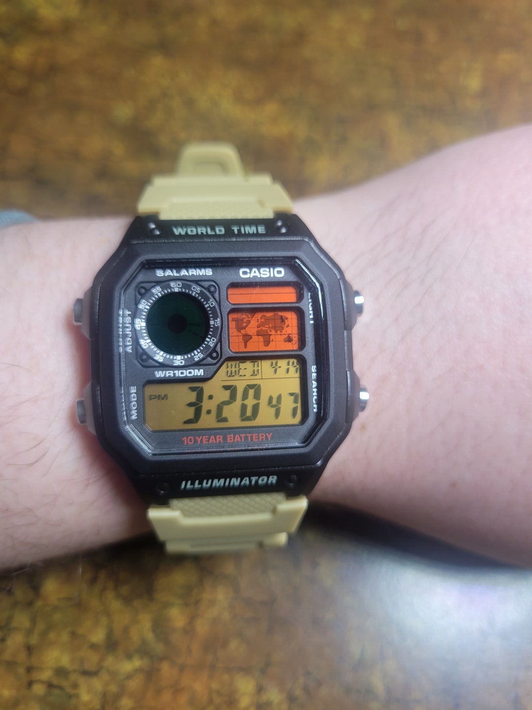 Mens Casio World Time AE-1200WH Custom Modified Green, Orange, and ...