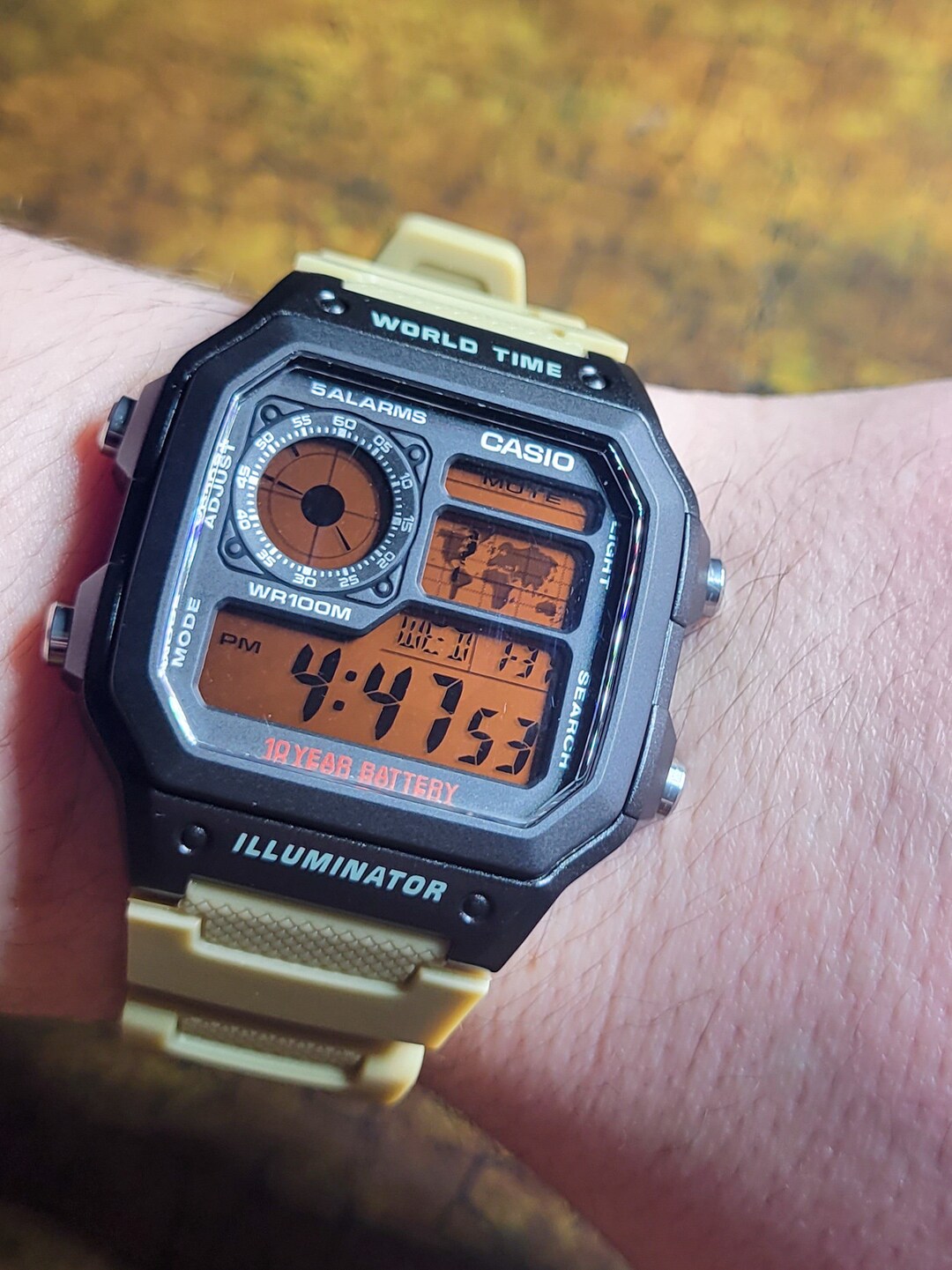 Mens Casio World Time AE-1200WH Custom Modified Travel Orange Color ...