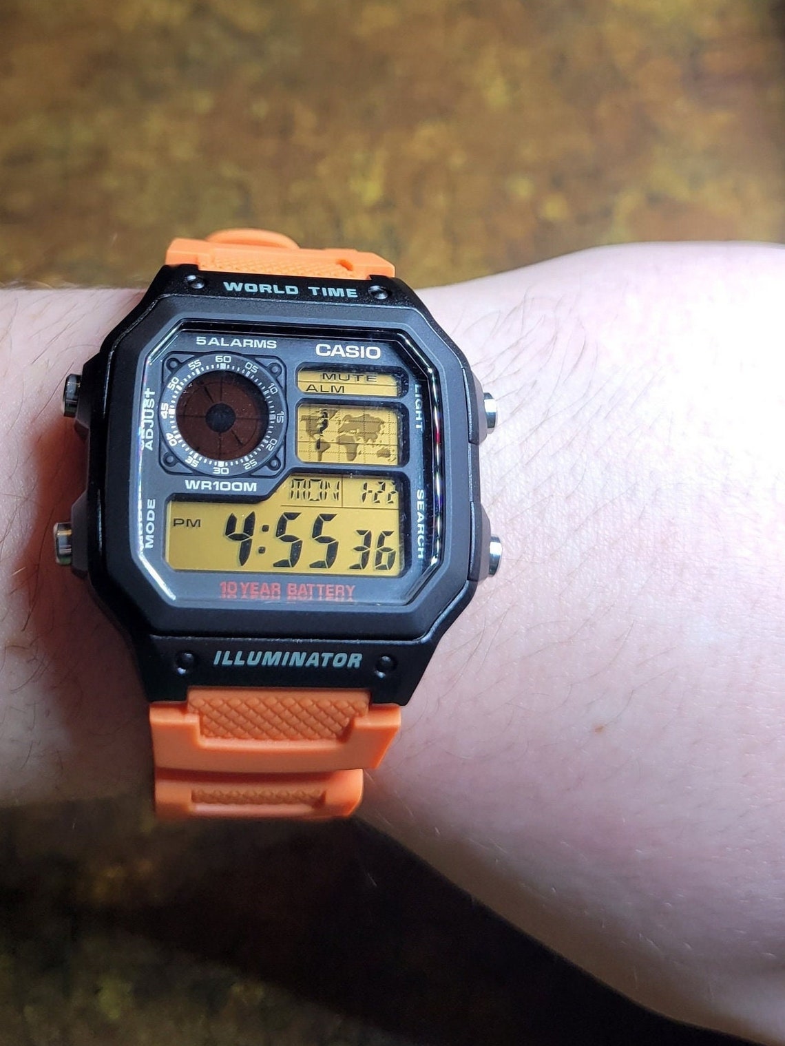 Mens Casio World Time AE-1200WH Custom Modified Color Screen Mod With ...