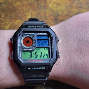 Mens Casio World Time AE-1200WH Custom Modified Travel Red, Blue, Green ...