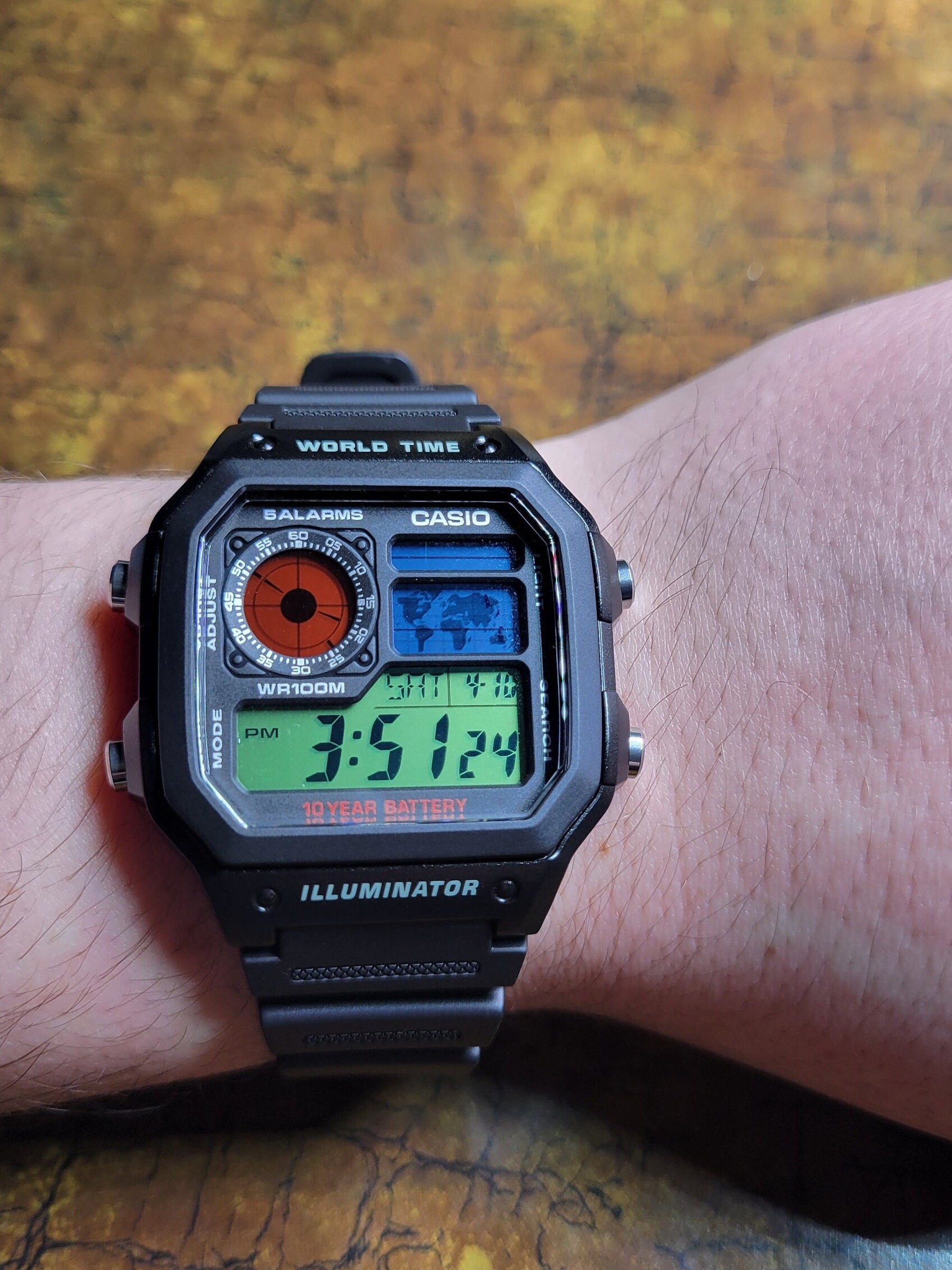 Mens Casio World Time AE-1200WH Custom Modified Travel Red, Blue, Green ...