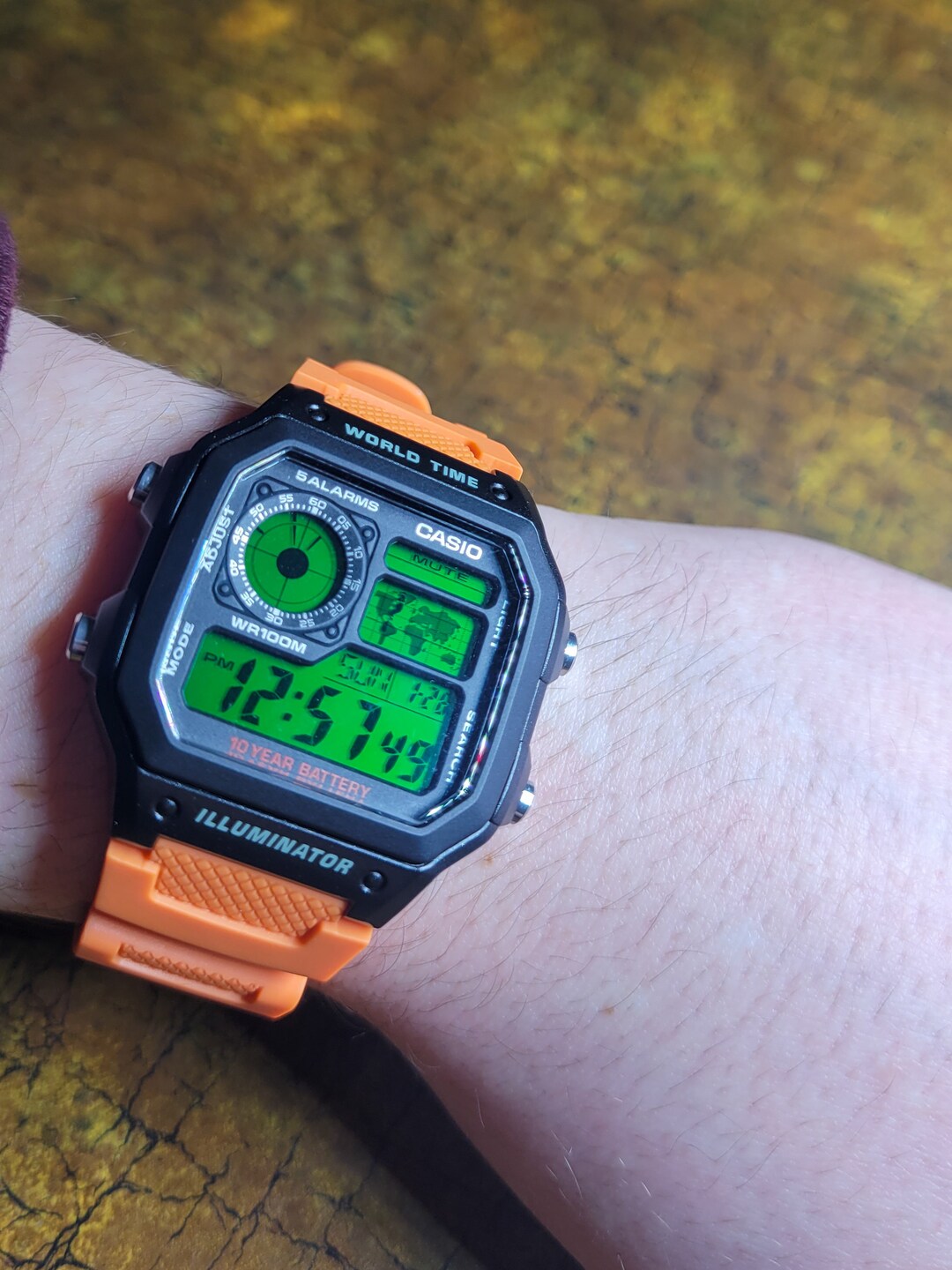 Mens Casio World Time AE-1200WH Custom Modified Green Color Screen Mod ...