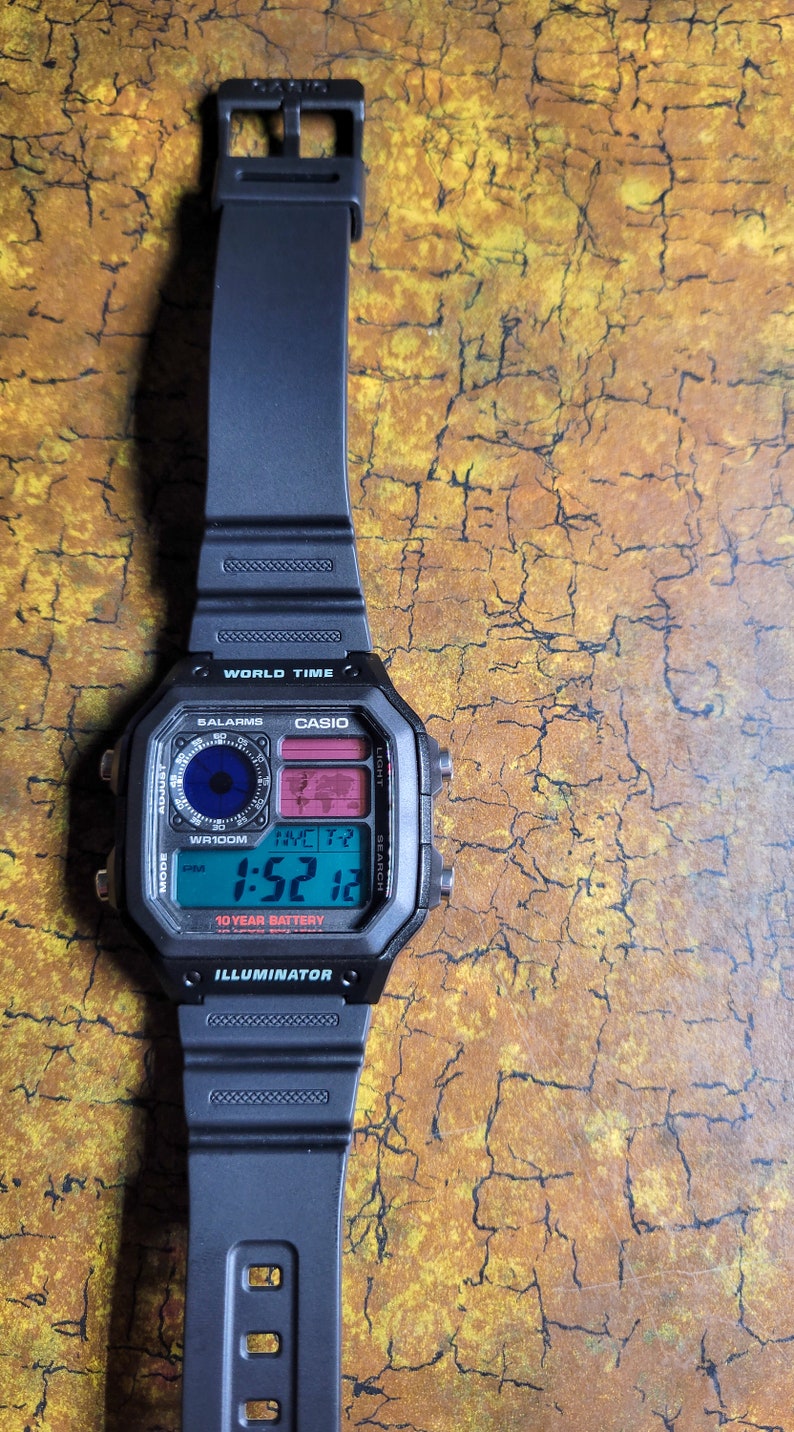 Womens Casio World Time AE-1200WH Custom Modified Travel Blue Pink ...