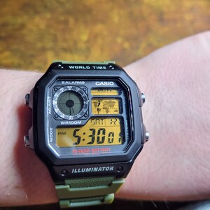 Mens Casio World Time AE-1200WH Custom Modified Color Screen Mod With ...