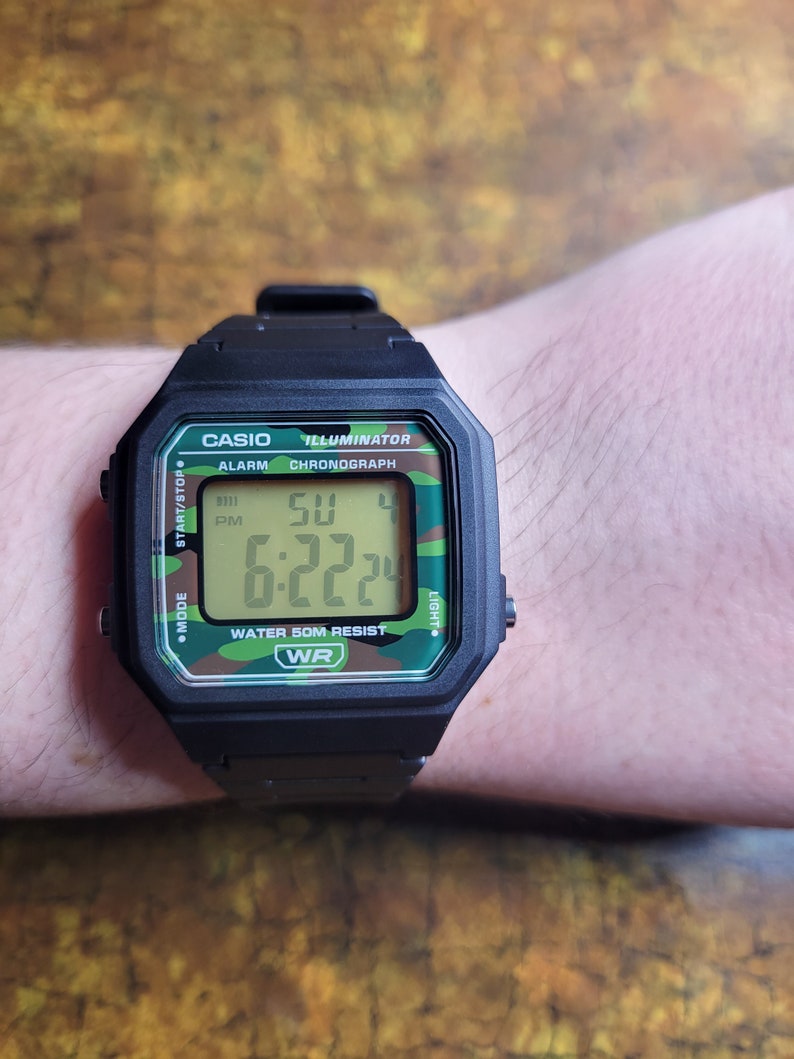 Mens Casio F91W Camo Custom Mod With Light Orange Color Screen Mod ...