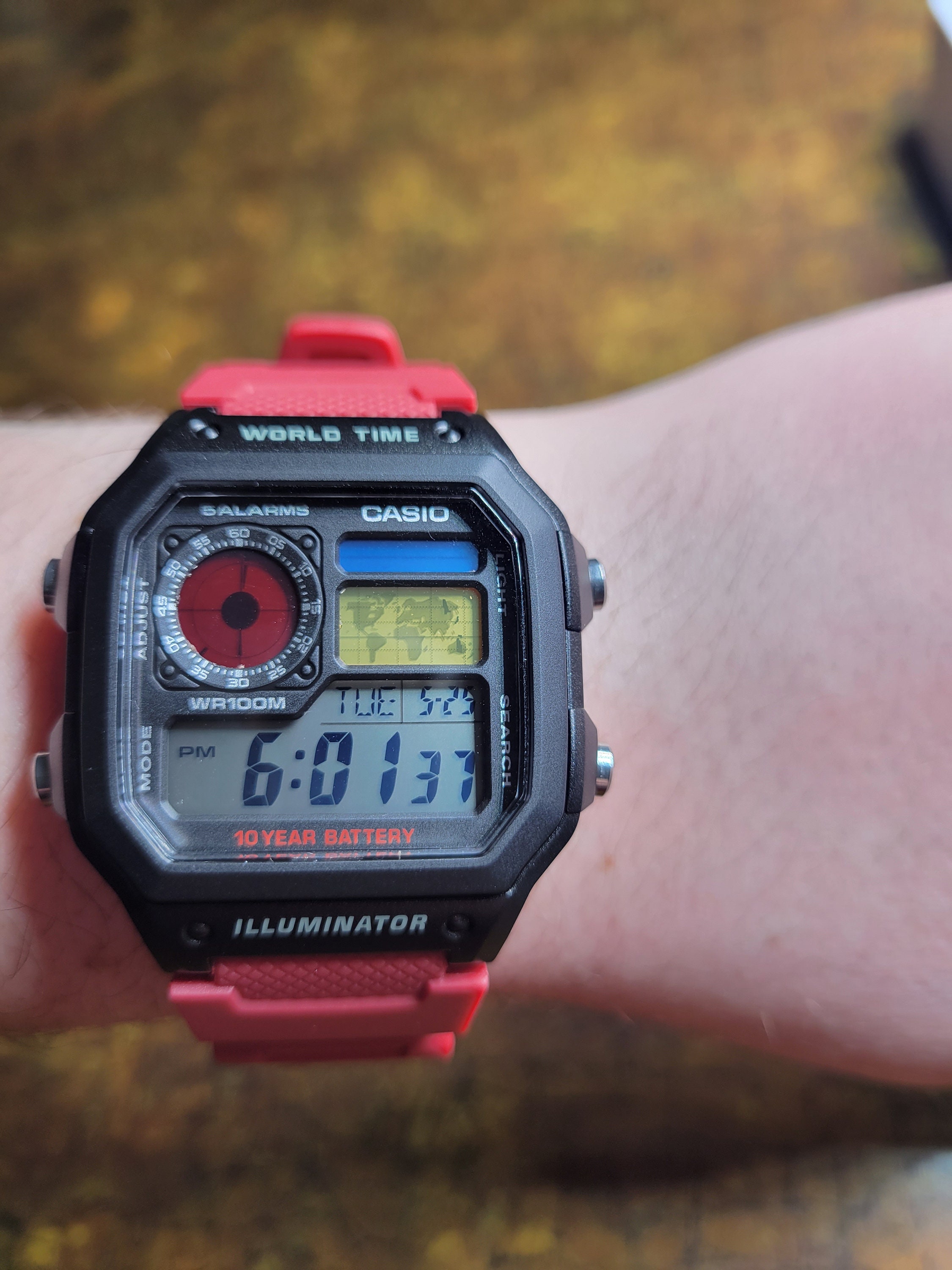 Mens Casio World Time AE-1200WH Custom Modified Red, Blue, and Yellow ...