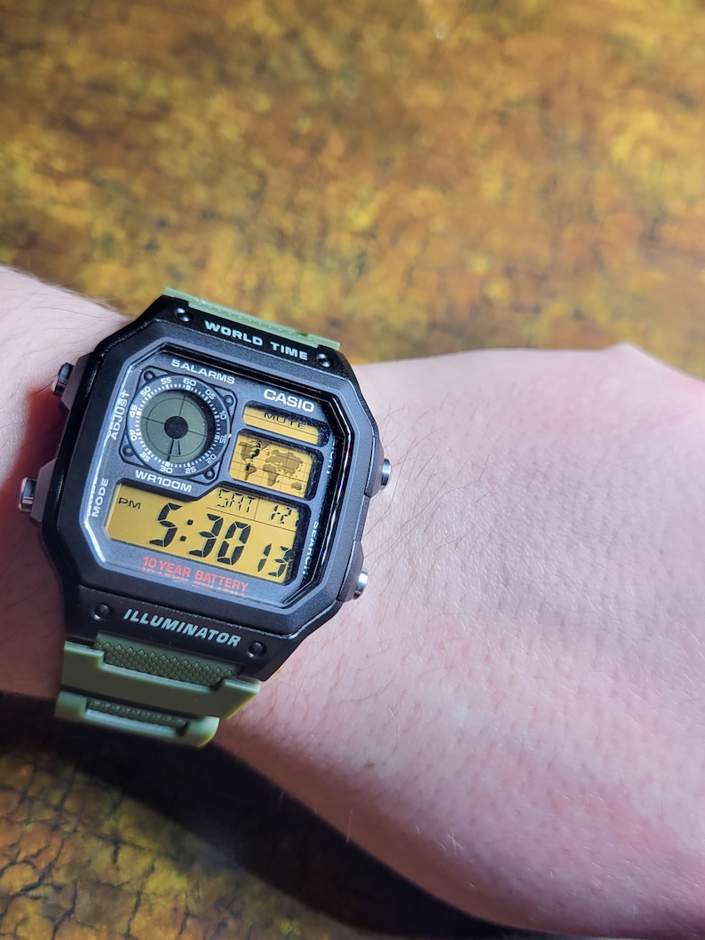 Mens Casio World Time AE-1200WH Custom Modified Color Screen Mod With ...