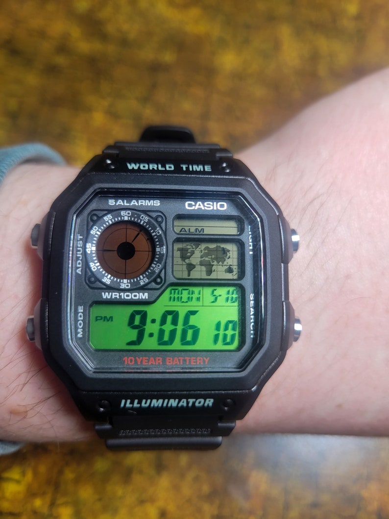 Mens Casio World Time AE-1200WH Custom Modified Travel Brown, Gray ...