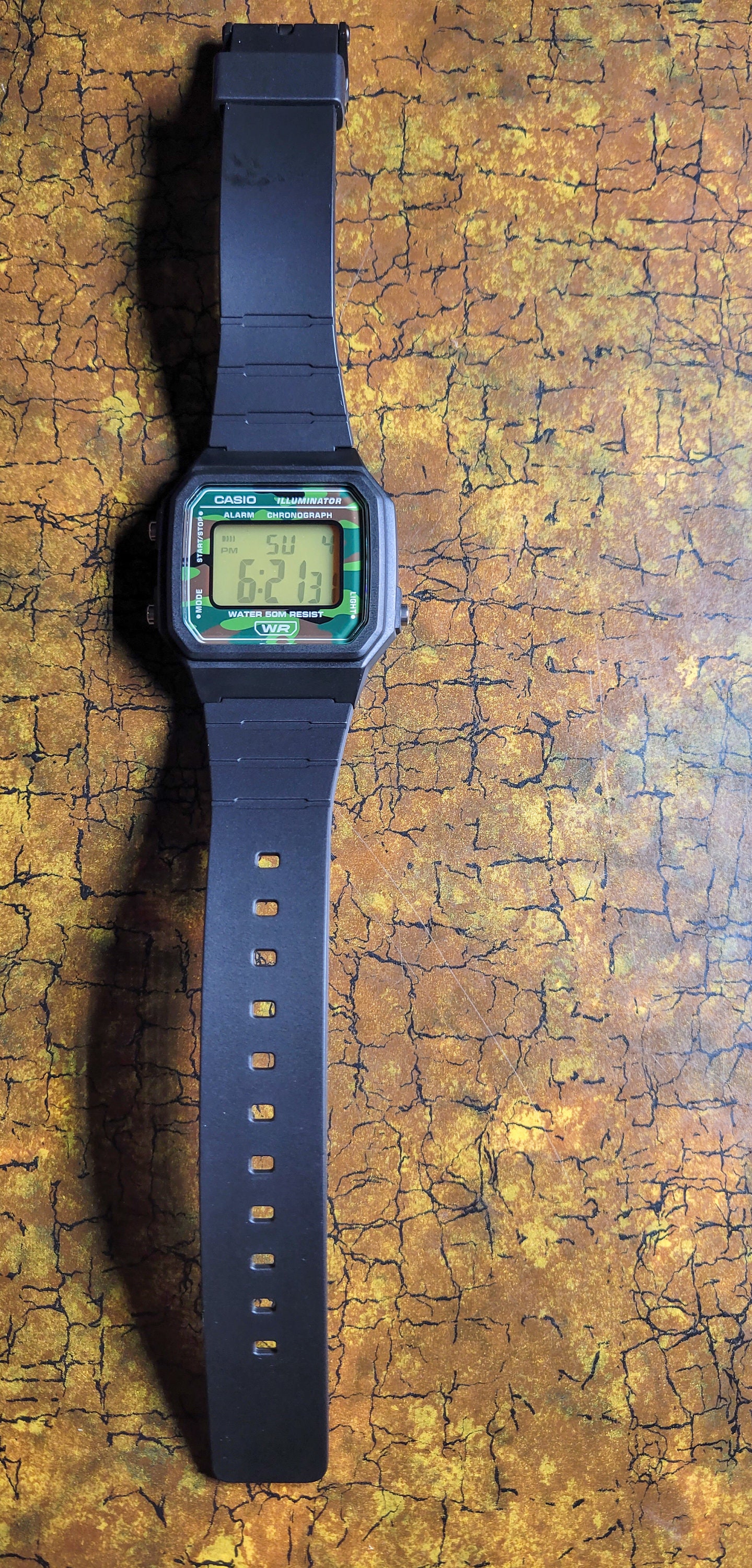 Mens Casio F91W Camo Custom Mod With Light Orange Color Screen Mod ...