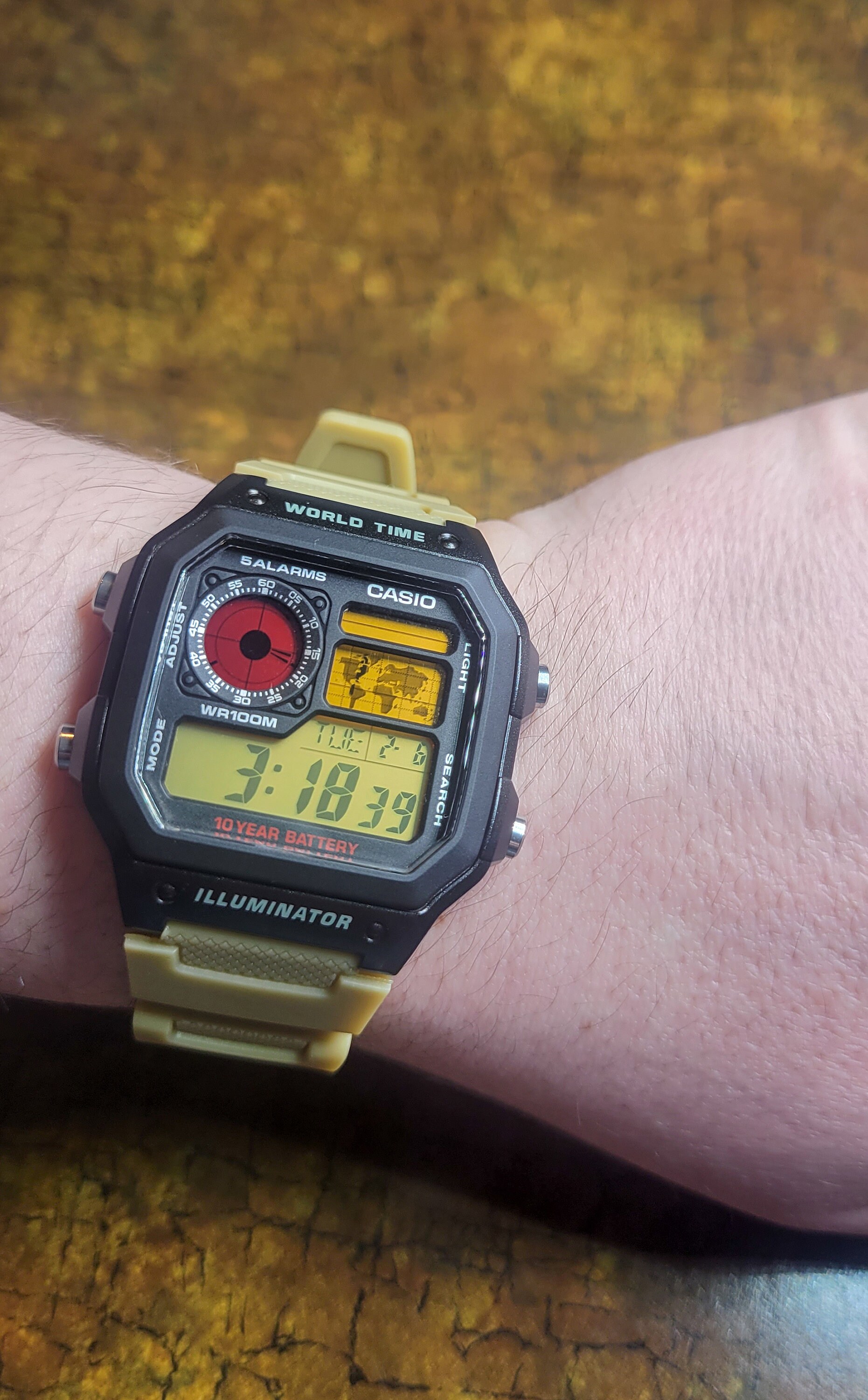 Mens Casio World Time AE-1200WH Custom Modified Travel Orange Red and ...