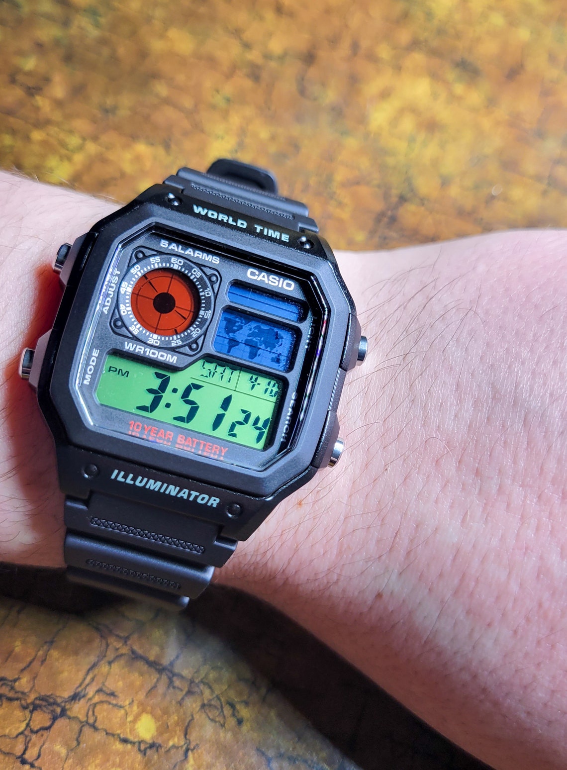 Mens Casio World Time AE-1200WH Custom Modified Travel Red, Blue, Green ...