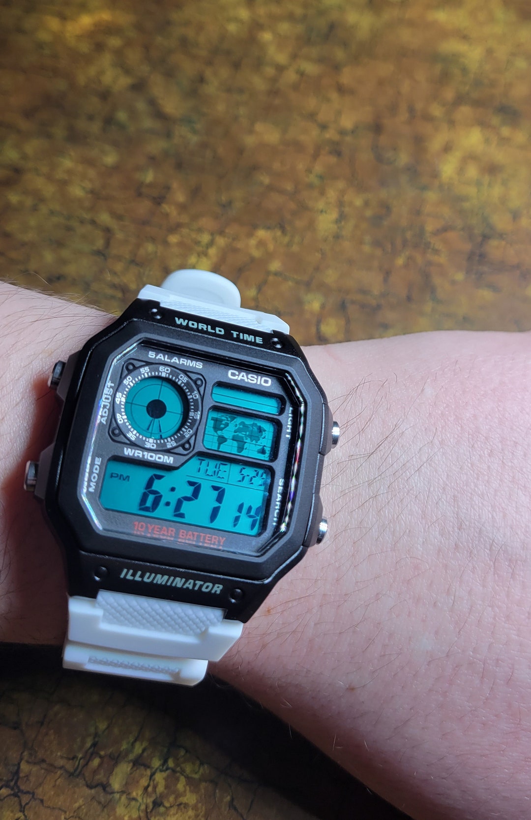 Mens Casio World Time AE-1200WH Custom Modified Blue Color Screen Mod ...