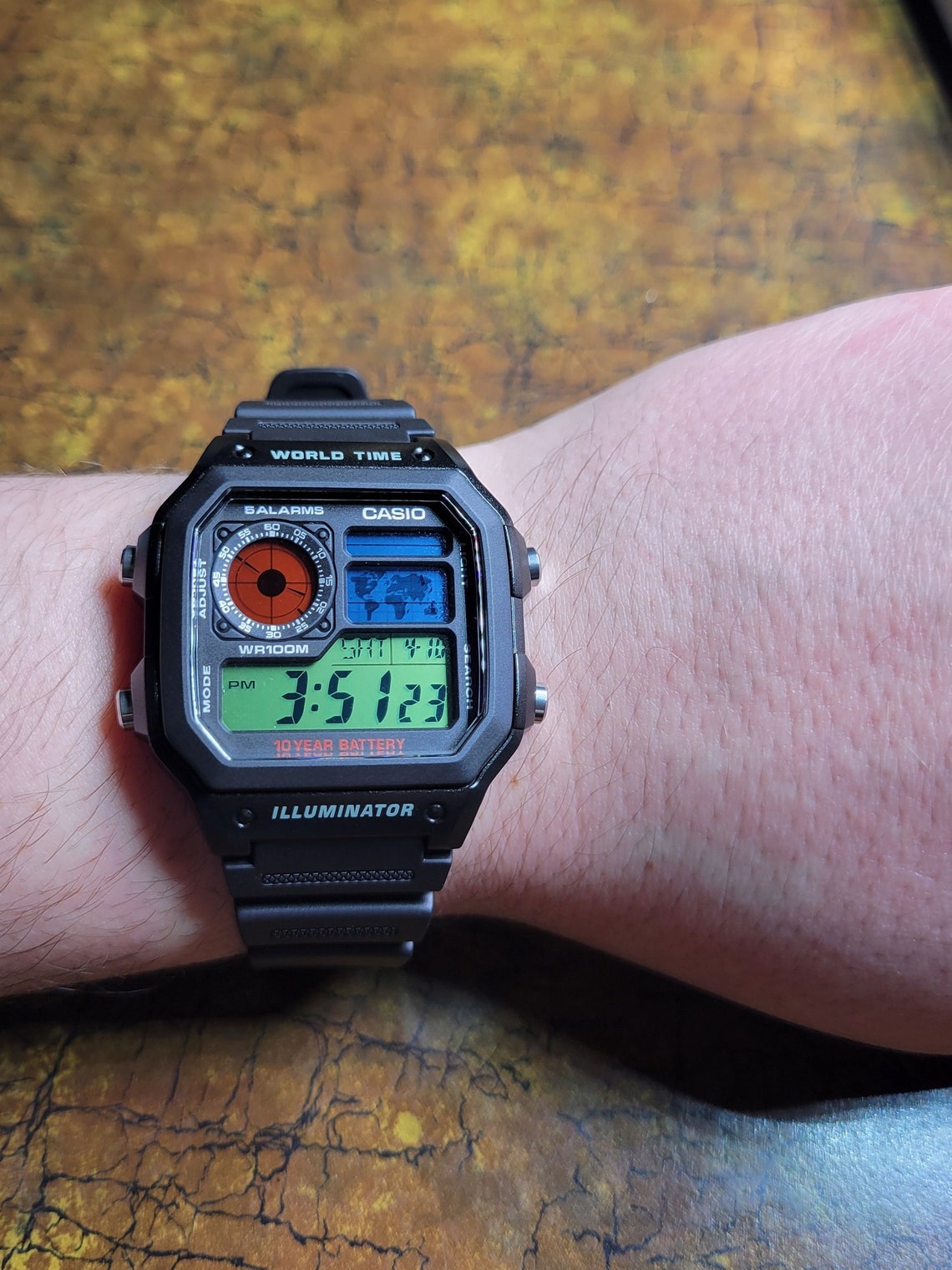 Mens Casio World Time AE-1200WH Custom Modified Travel Red, Blue, Green ...