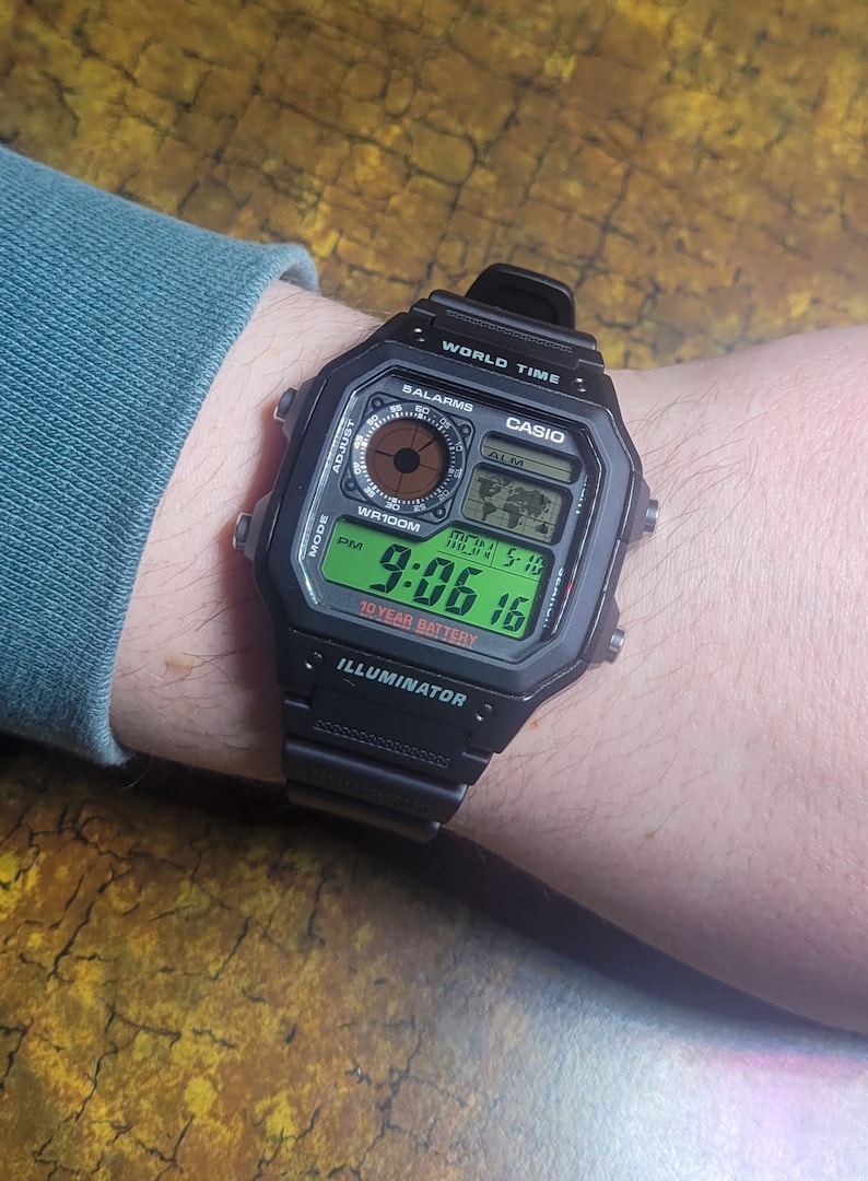 Mens Casio World Time AE-1200WH Custom Modified Travel Brown, Gray ...