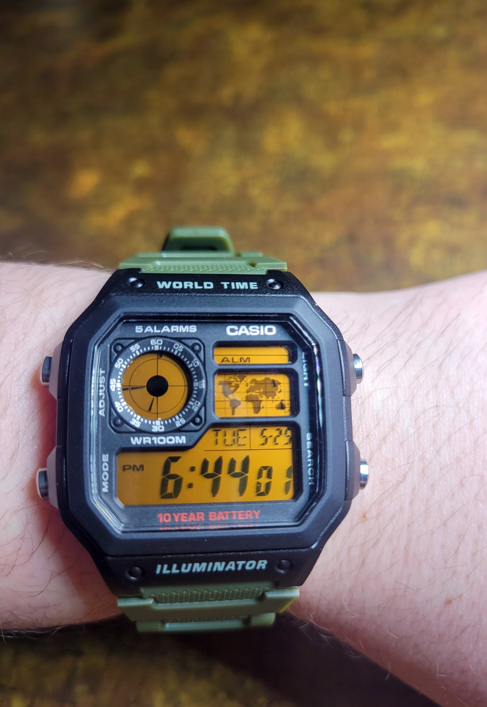 Mens Casio World Time AE-1200WH Custom Modified Orange Color Screen Mod ...