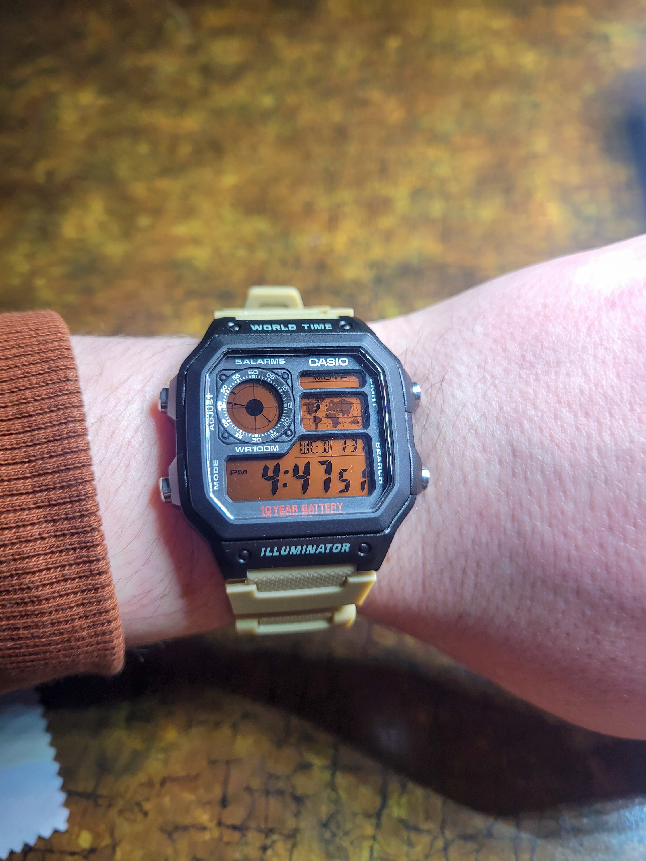 Mens Casio World Time AE-1200WH Custom Modified Travel Orange Color ...