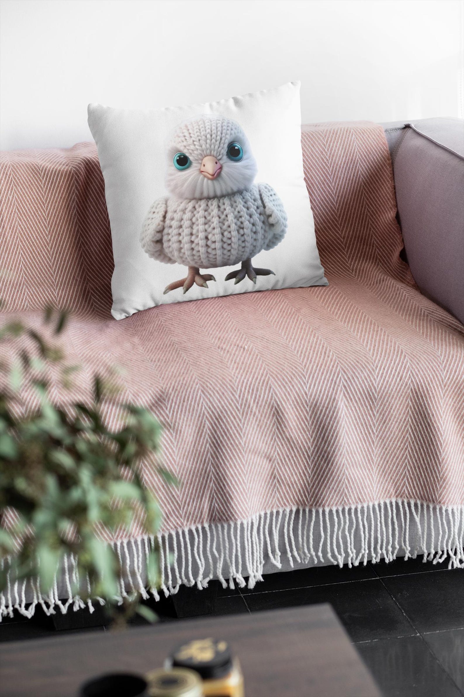 Cute Dove Knit Print Pillow - Handmade Decorative Cushion for Cozy Home ...