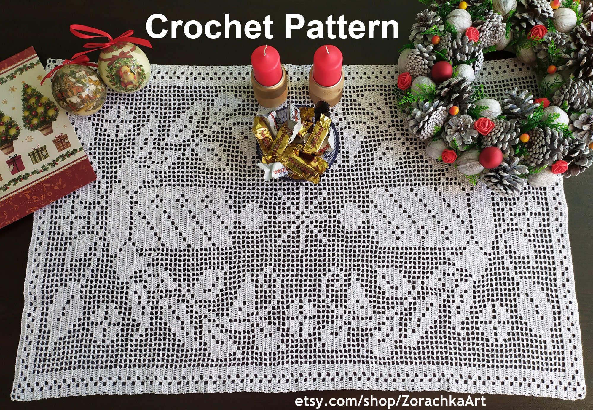 Christmas Crochet Doily Diagram Filet Crochet Doily Pattern PDF ...