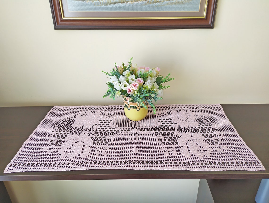 Roses Filet Crochet Doily Filet Crochet Table Runner Crochet Runner ...