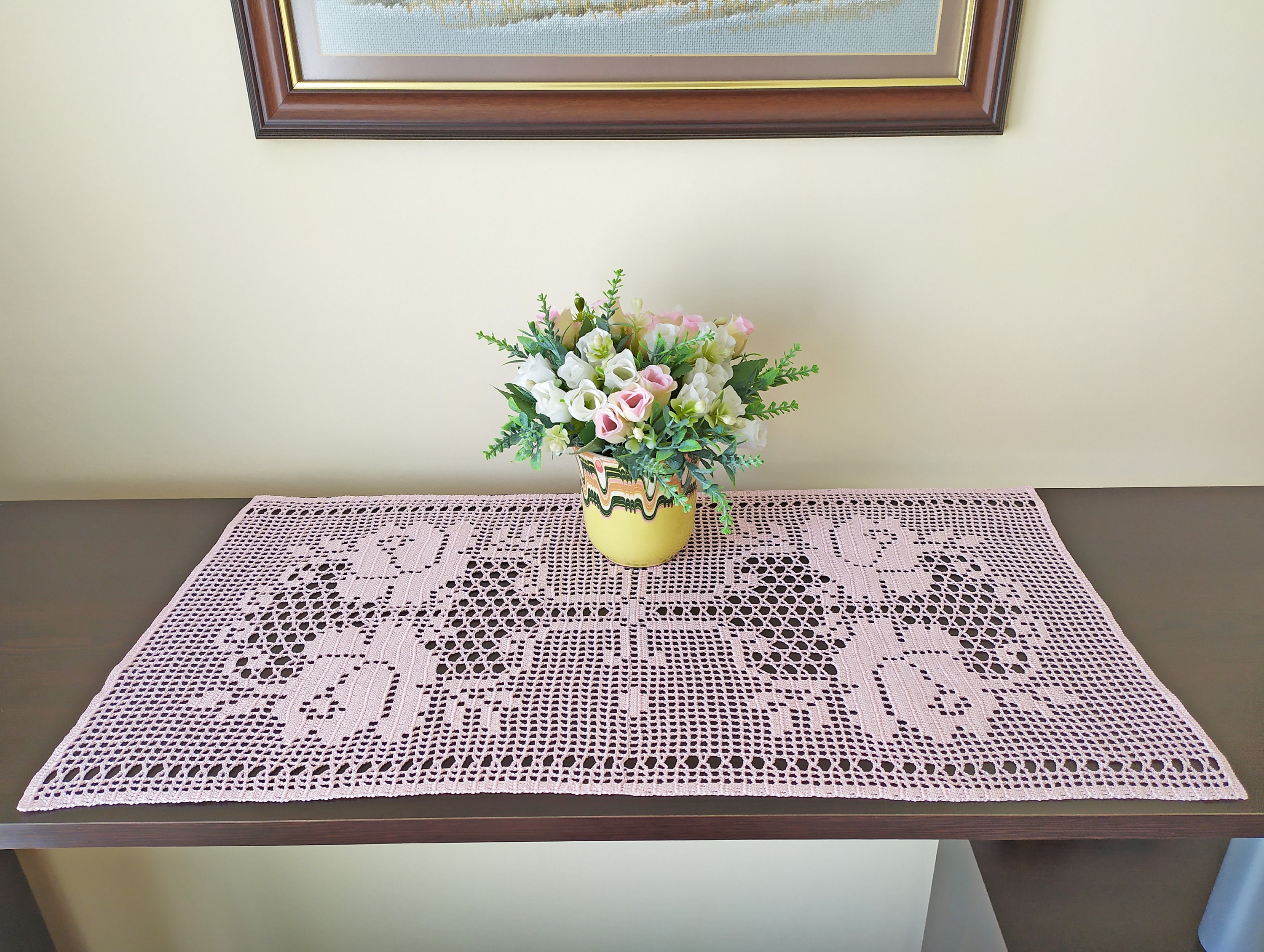 Roses Filet Crochet Doily Filet Crochet Table Runner Crochet Runner ...