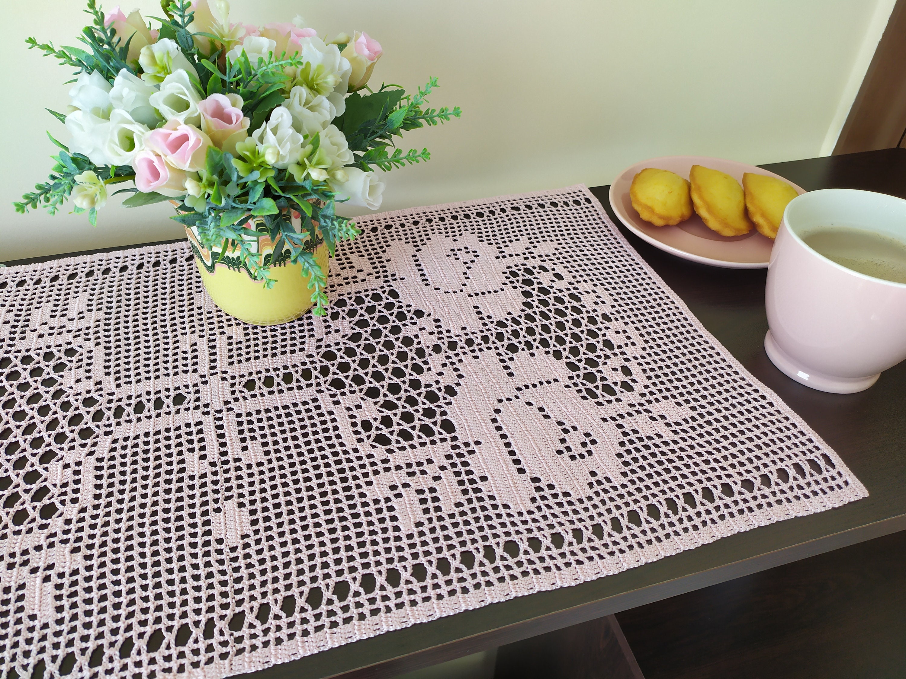 Roses Filet Crochet Doily Filet Crochet Table Runner Crochet Runner ...