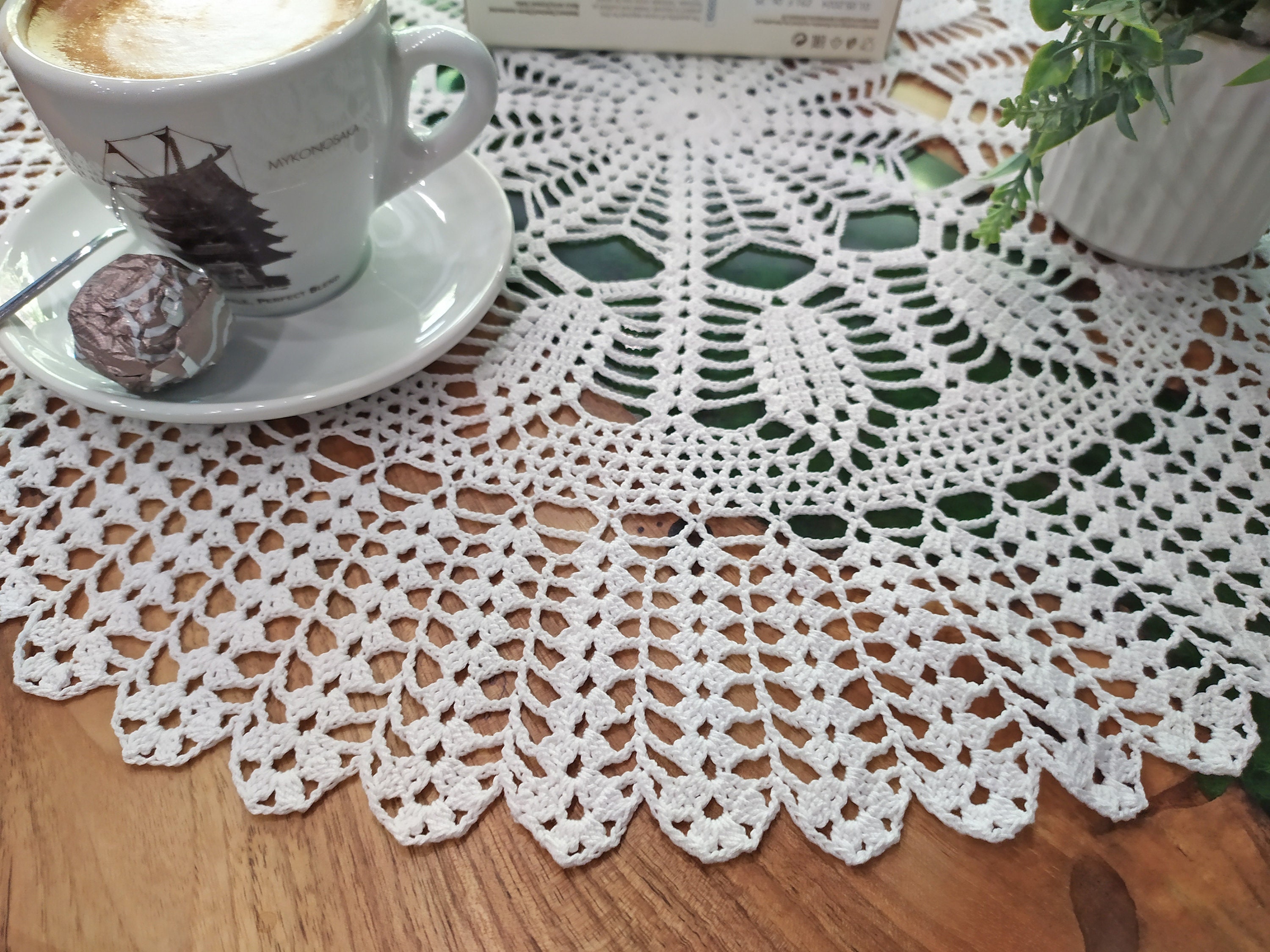 White Lace Crochet Doily for Round Table Handmade Crochet Doily Table ...