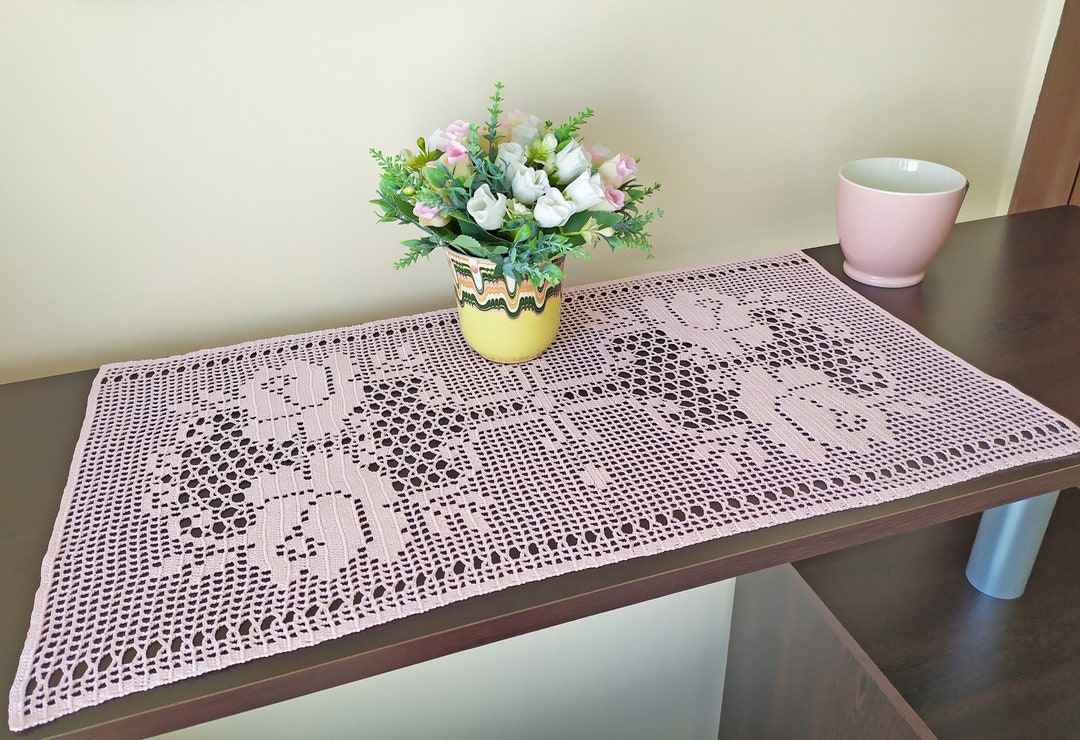 Roses Filet Crochet Doily Filet Crochet Table Runner Crochet Runner ...