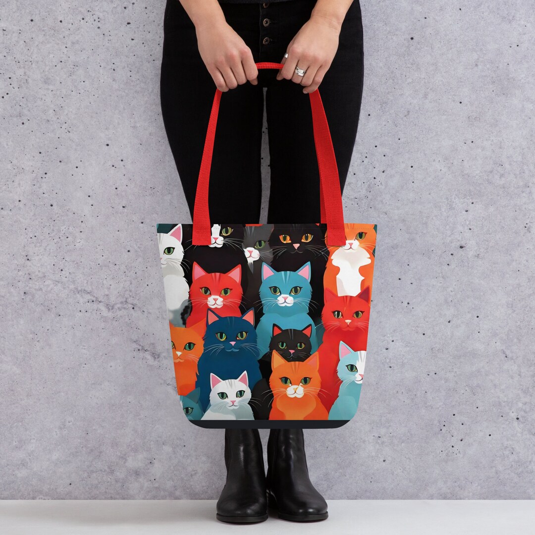 Cats Canvas Tote Bag, Cat Lovers Perfect Gift, Colorful All Over Print ...