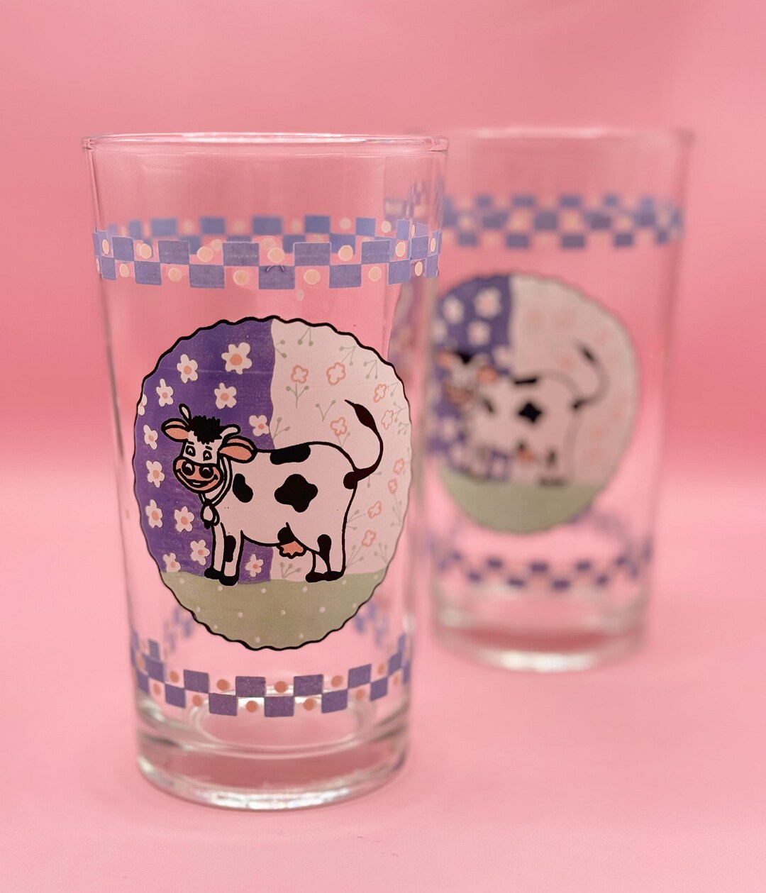 Set of 2 Vintage Cow Water Glasses, Nostalgic Glassware, Retro ...