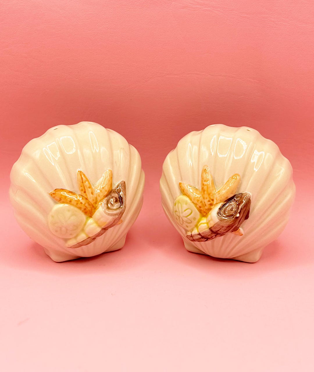 Vintage Seashell Salt and Pepper Shakers, Coastal Beach Cottage Kitchen ...