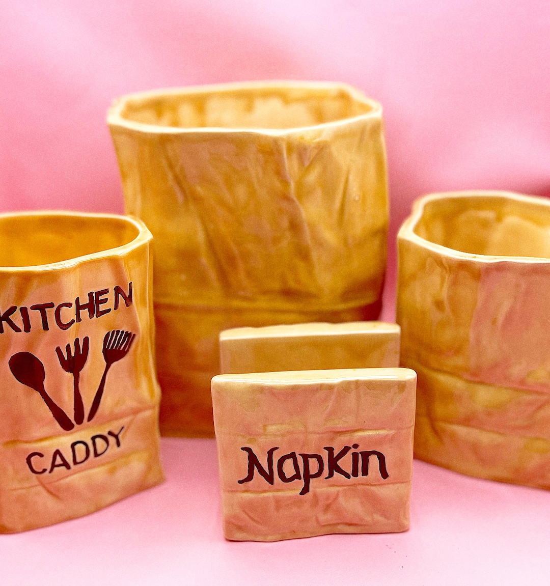 Ceramic Paper Bag Kitchen Canister Set, Paper Bag Napkin Holder, Paper ...