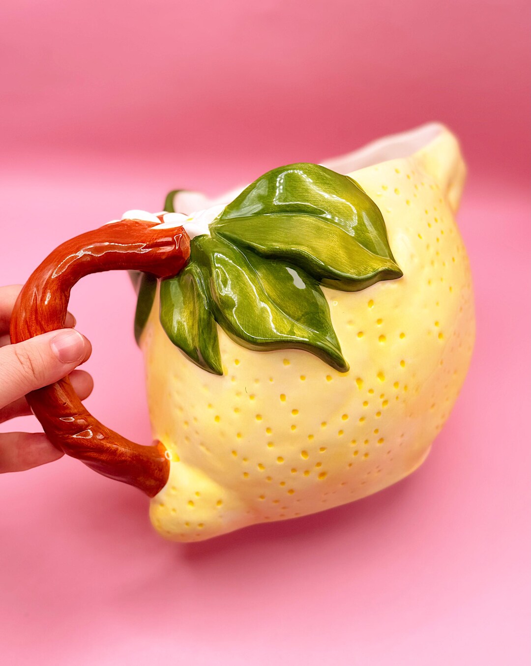 Vintage Lemon Pitcher: Ceramic Fruit Jug With Root Handle, Cottagecore ...
