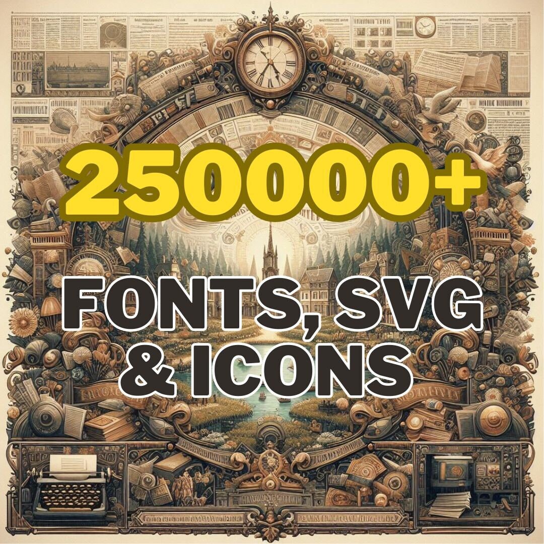 250,000 Fonts, Svgs, Icons, Clip Art & More MEGA Design Bundle Instant ...
