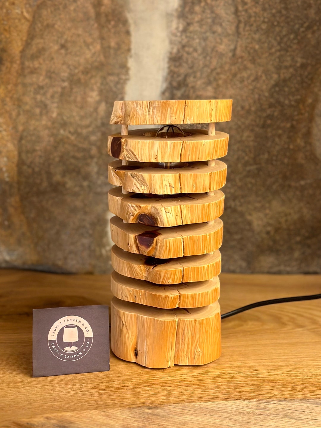 Handmade Table Lamp Made of Tree Slices, Unique Ambient Light, Natural ...