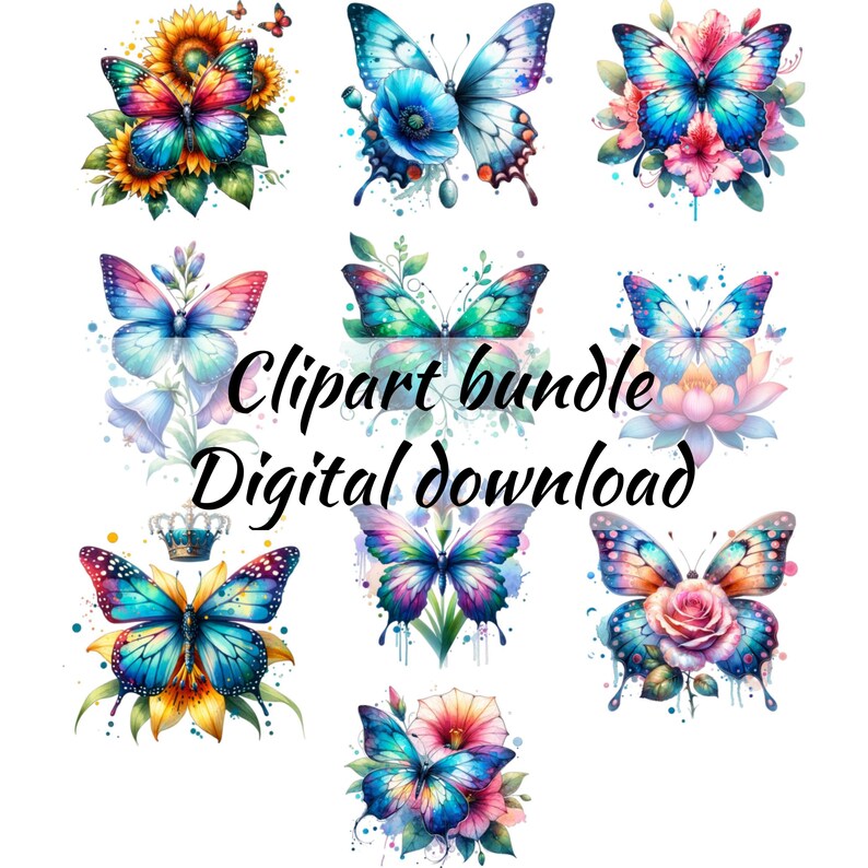 Floral Butterflies Clipart Bundle, Beautiful Flower Butterfly Clipart ...