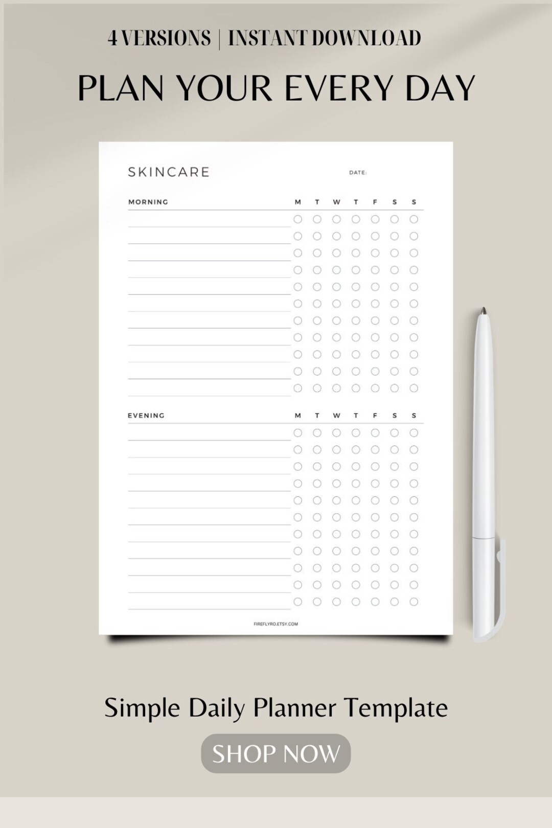 Skincare Routine Planner Printable, Daily Self Care Planner, Beauty ...