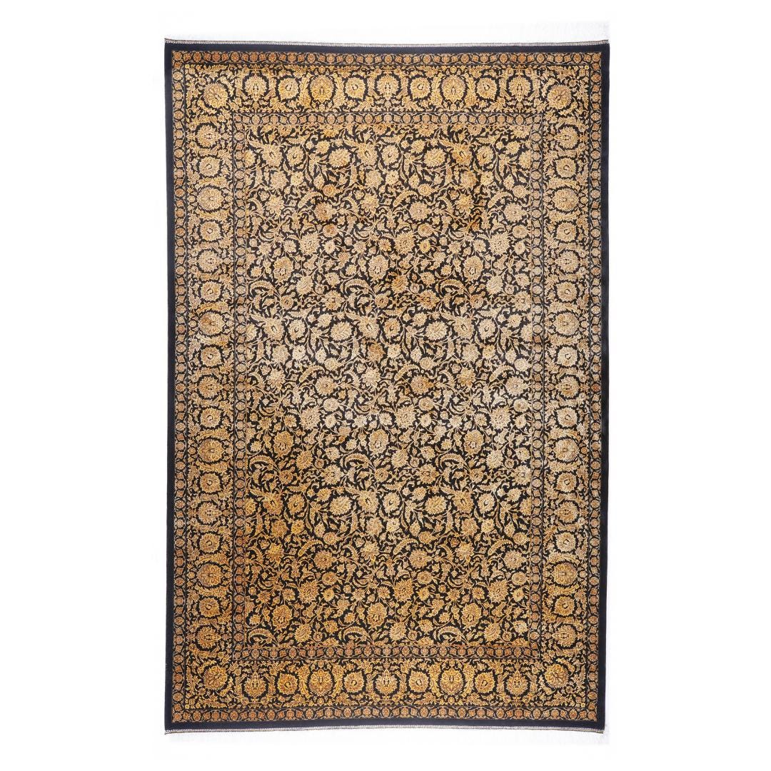 Unique Medallion Black and Gold Floral Rug 7x5 Ft Silk-bamboo Area Rug ...