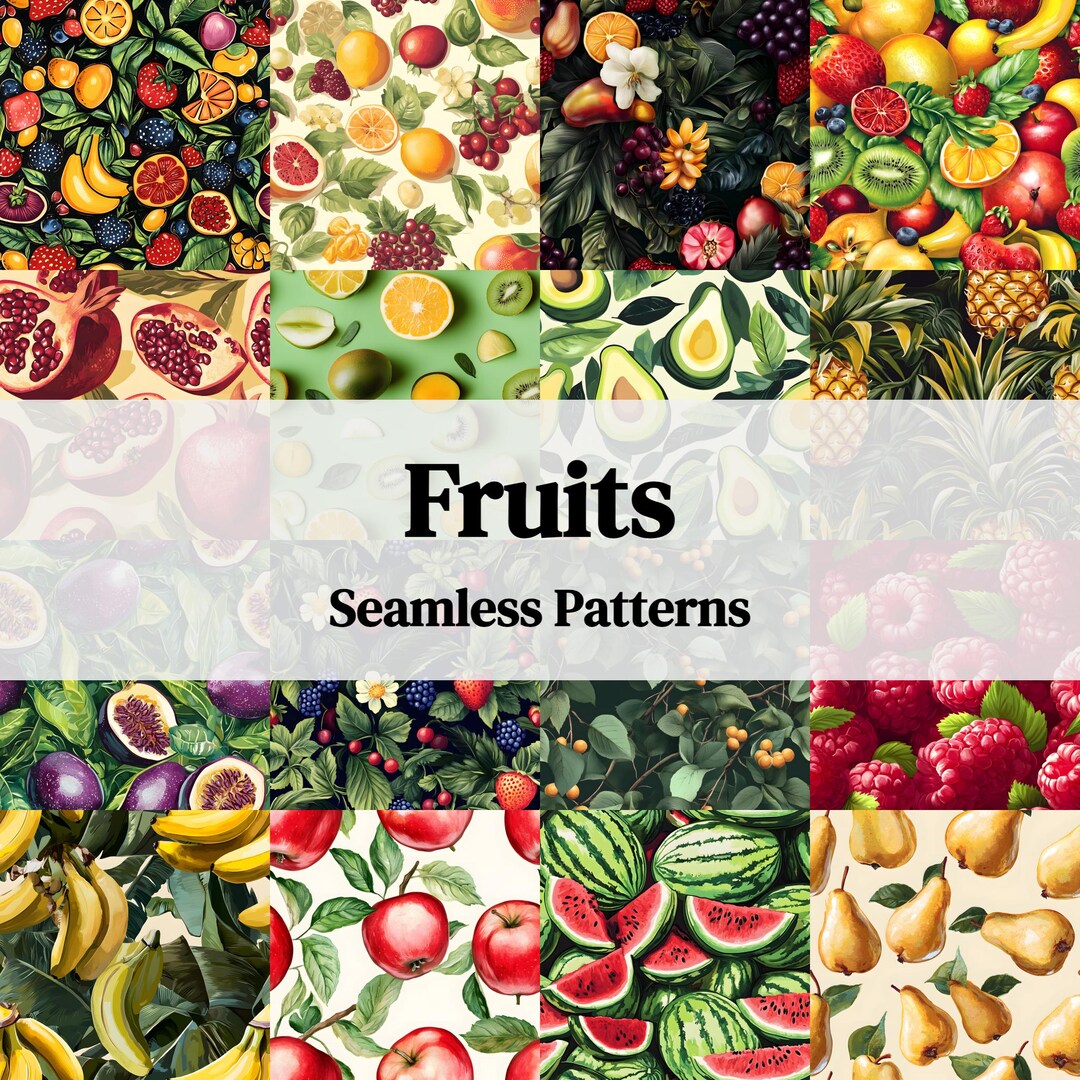 Tasty Fruits Seamless Patterns Endless High Quality Print Design All ...