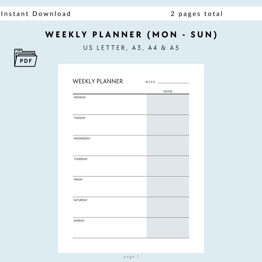 Weekly Plan Printable Weekly Planner Minimal Week Planner Simple Blank ...